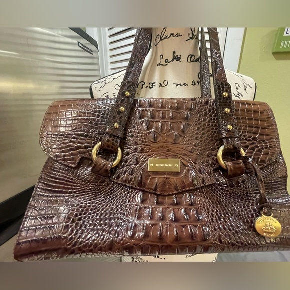 Brahmin | Bags | Vintage Brahmin Crocodile Embossed Gold Accents ...